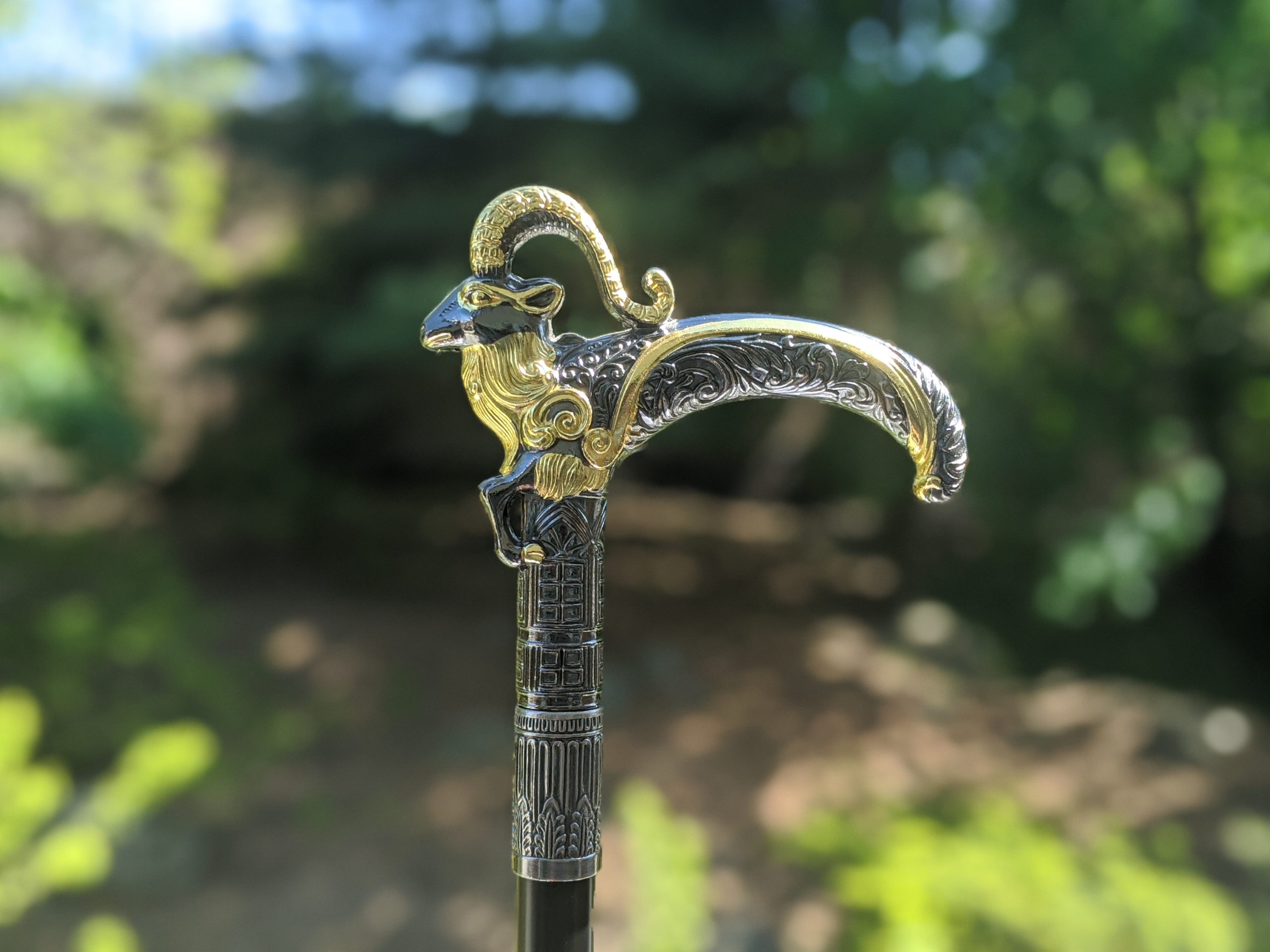 Elegant Gold and Nickel Plated Sea Goat Head Handle Walking Stick ...