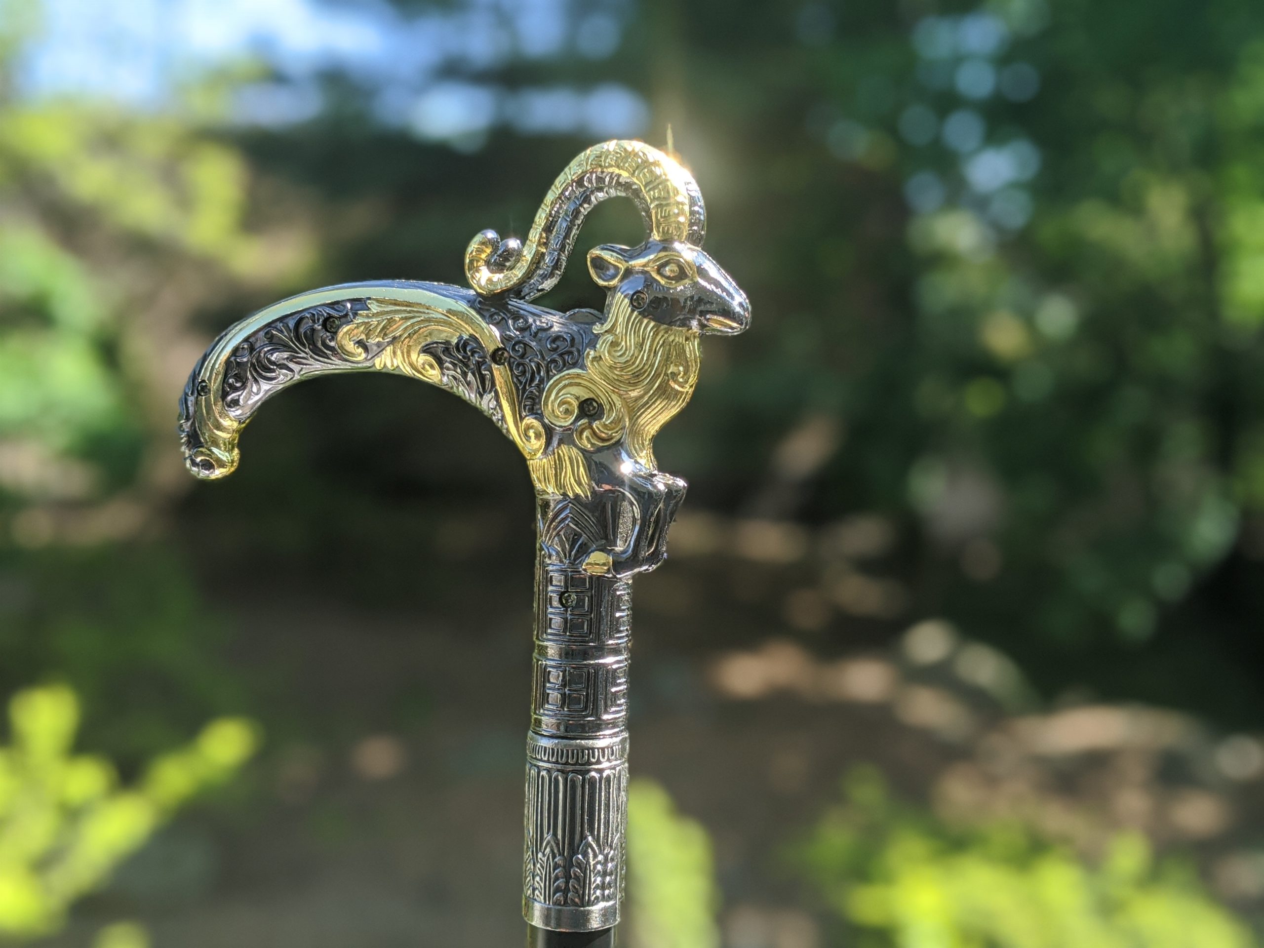 Elegant Gold and Nickel Plated Sea Goat Head Handle Walking Stick ...