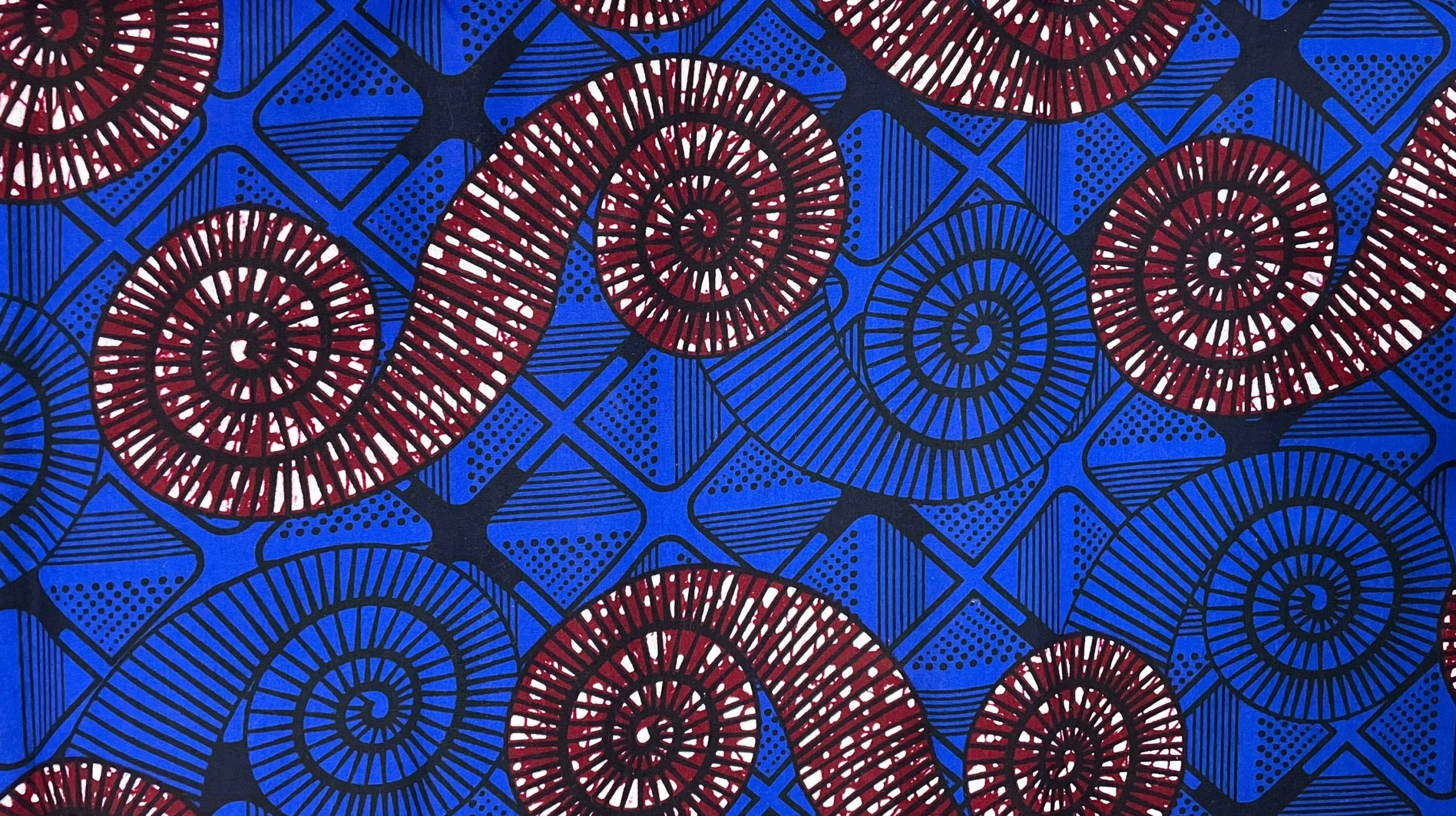 Burgundy Swirl On Blue And Black Character Diamond Ankara African Wax