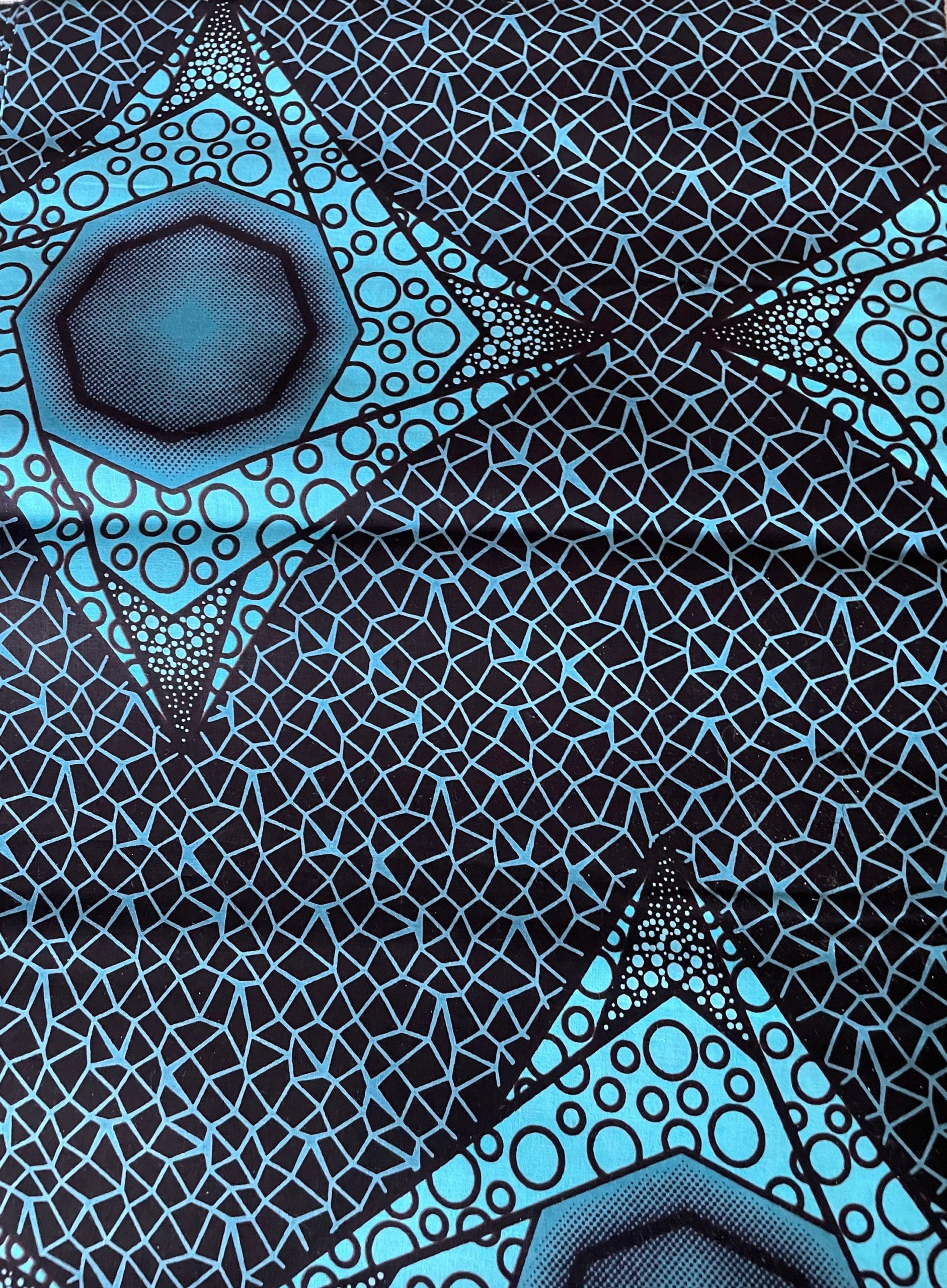 Escribed Cyan Speckled Octagon Star on Chocolate Brown Patterned Ankara ...