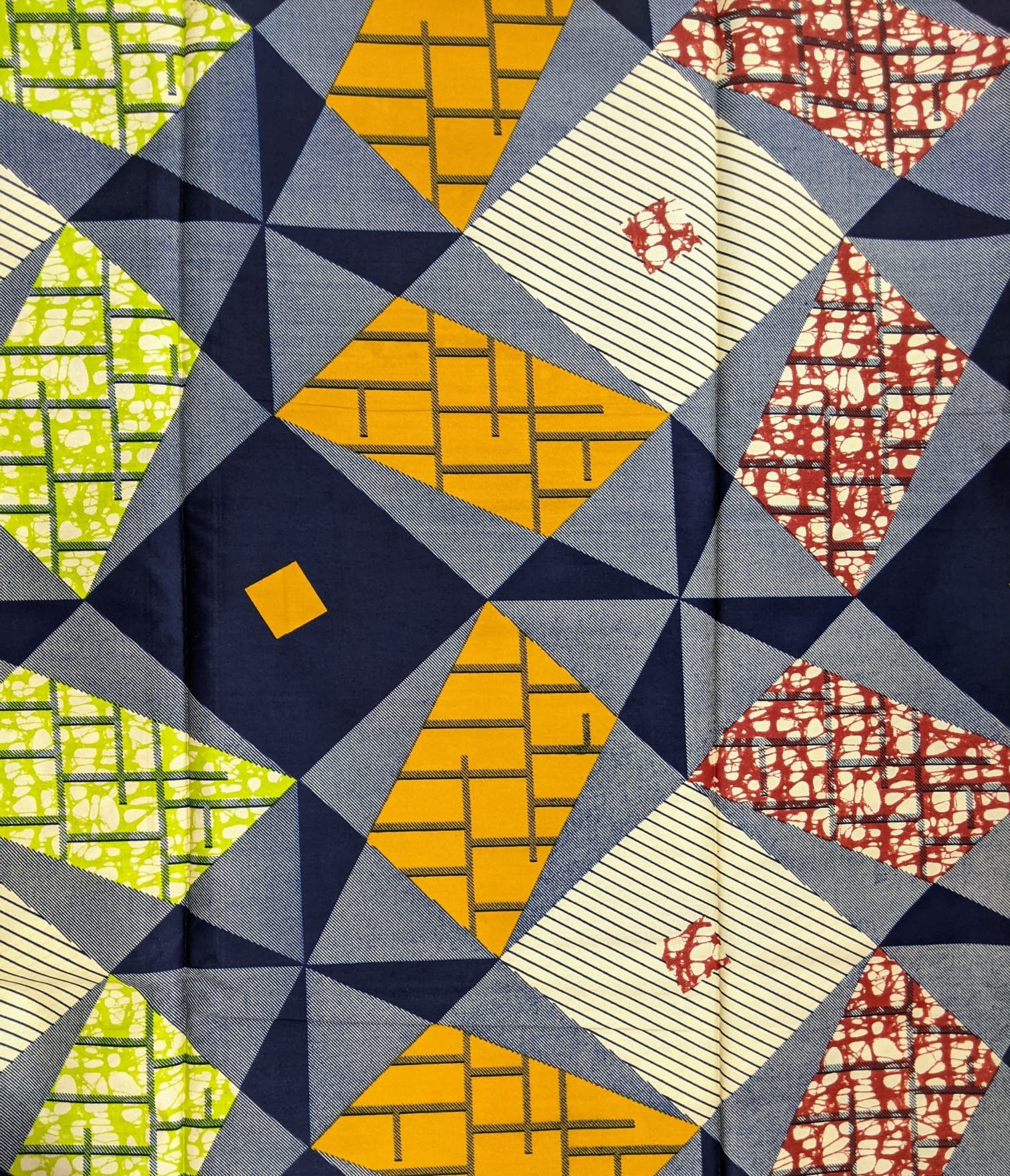 Orange, Navy & Lime Diamond Patch Patterned Ankara African Wax Print ...