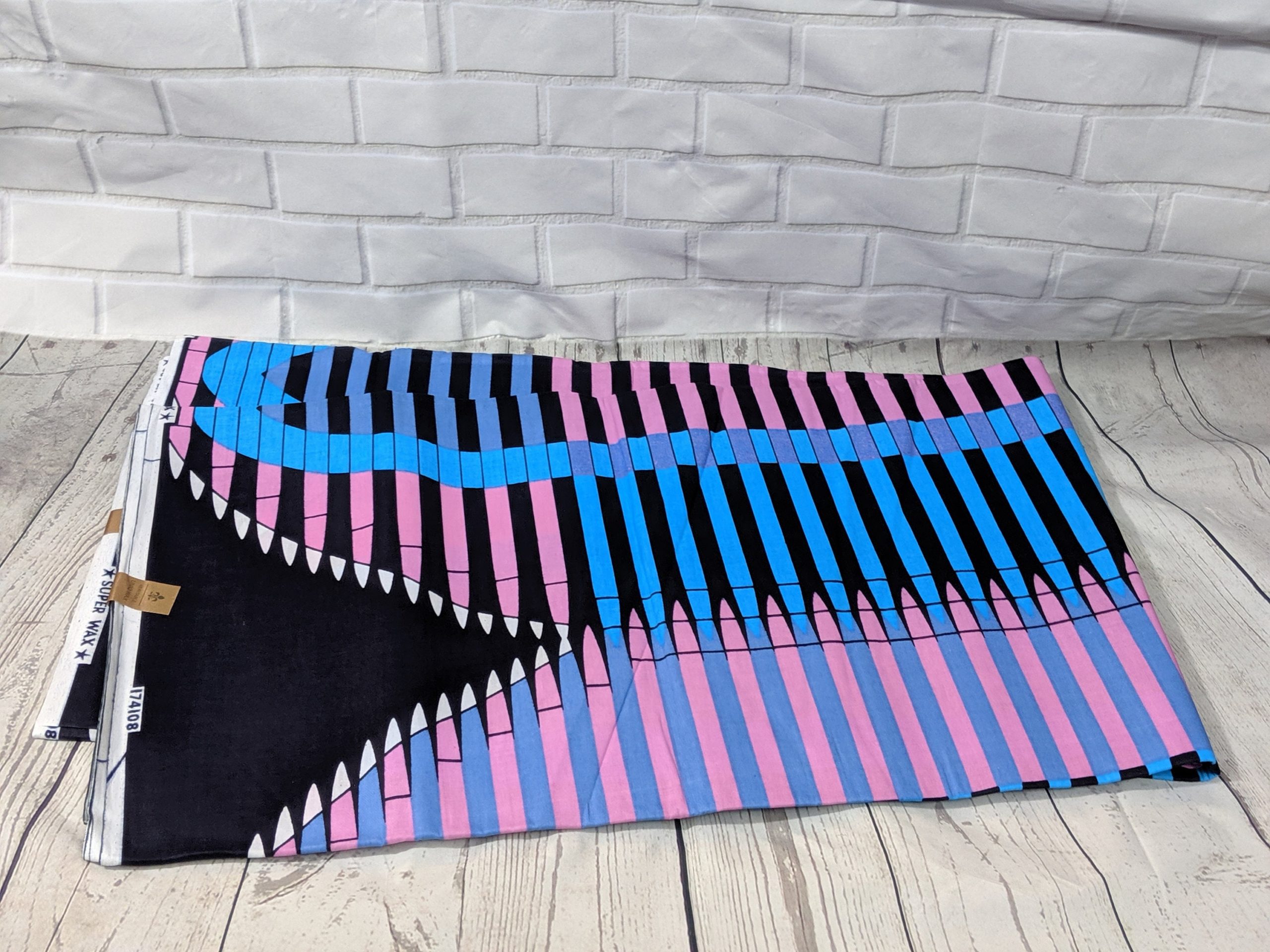 Sky Blue and Pink Zipper Striped Canoe on Black Ankara African Wax ...